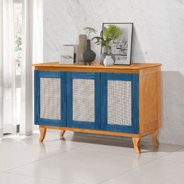 Buffet Madeira Maciça Rústico Telinha 3 Portas Deltan - Azul / Imbuia